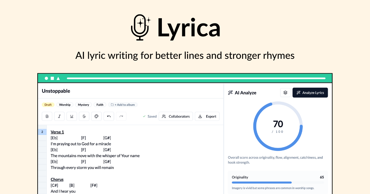Lyrica — Stuck on a line? Lyric Writing App with AI